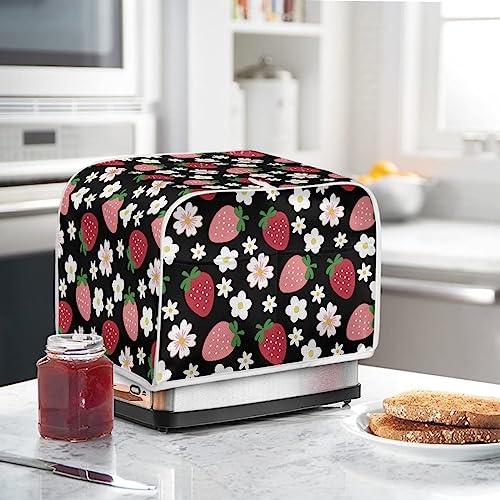 HUISEFOR Daisy Strawberry Toaster Dust Cover with Pockets Compatible with 4 Slice Toaster, Fashion Bread Maker Toaster Accessories Kitchen Decorations Anti Stains Fingerprints