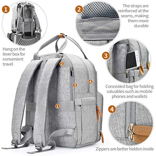 COAMANUG Diaper Bag Backpack Multifunction Travel Back Pack Maternity Nappy Bag Changing Bags Large Baby Bag Waterproof/Thermal Pockets/Stylish, Gray