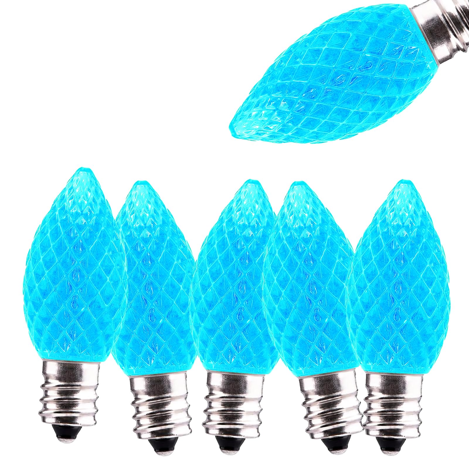 Jawtach C9 LED Christmas Light Bulbs - 50 Pack C9 LED Bulbs ICY Blue - 1W for Outdoor String Lights, Holiday Decoration