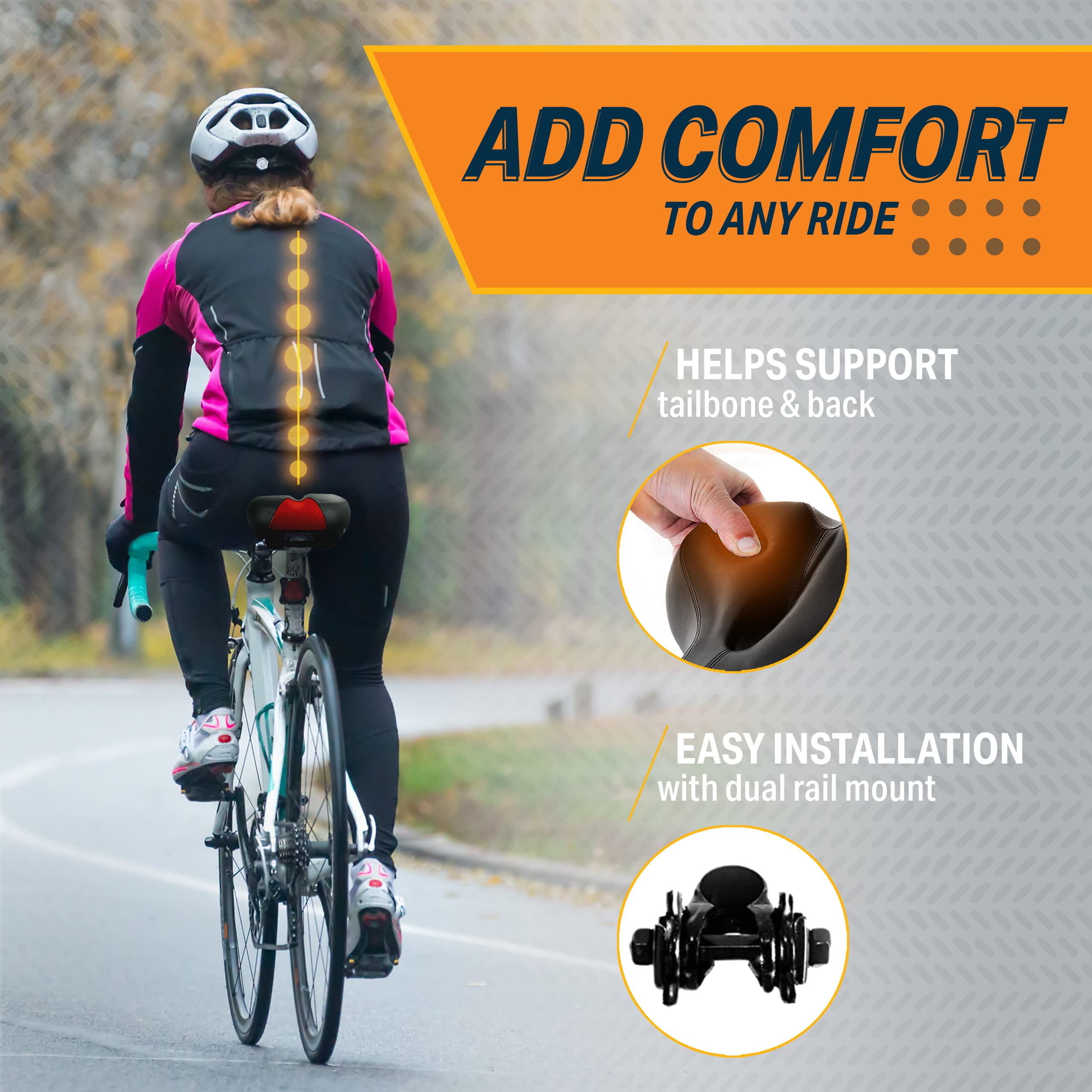 Bikeroo Bike Seat Cushion for Women - Universal Memory Foam Bicycle Seat for Mountain, Road, Exercise Bike - Comfortable Padded Bike Saddle Replacement w/Shock Springs, Red