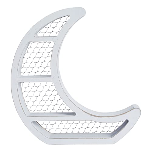 Farmlyn Creek Small Wooden Crescent Moon Shelf for Crystals and Essential Oils, Rustic Home Decor for Nursery, White (10.7 x 11.2 x 2 in)