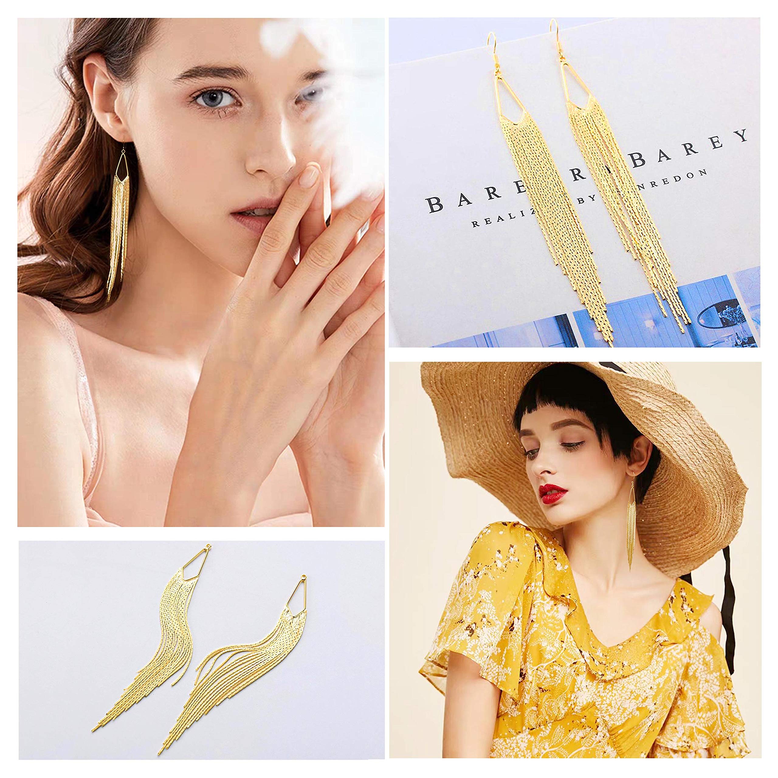 PEARLADA 18K Gold Long Chain Tassel Earrings Simple Hook Jewelry for Women Fashion Sleek Chain Dangle Drop Earrings for Party Linear Fringe Earring
