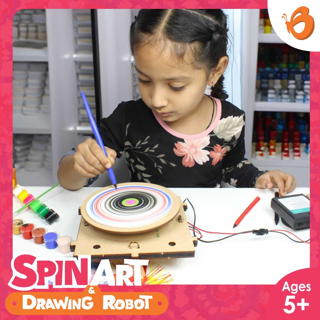 ButterflyEdufields 2in1 Spin Art Machine & Drawing Robot, DIY Spin & Paint Art Craft Kit,STEM Construction Activity Toys for Kids 6+ Years Boys Girls, Best Gift for Kids