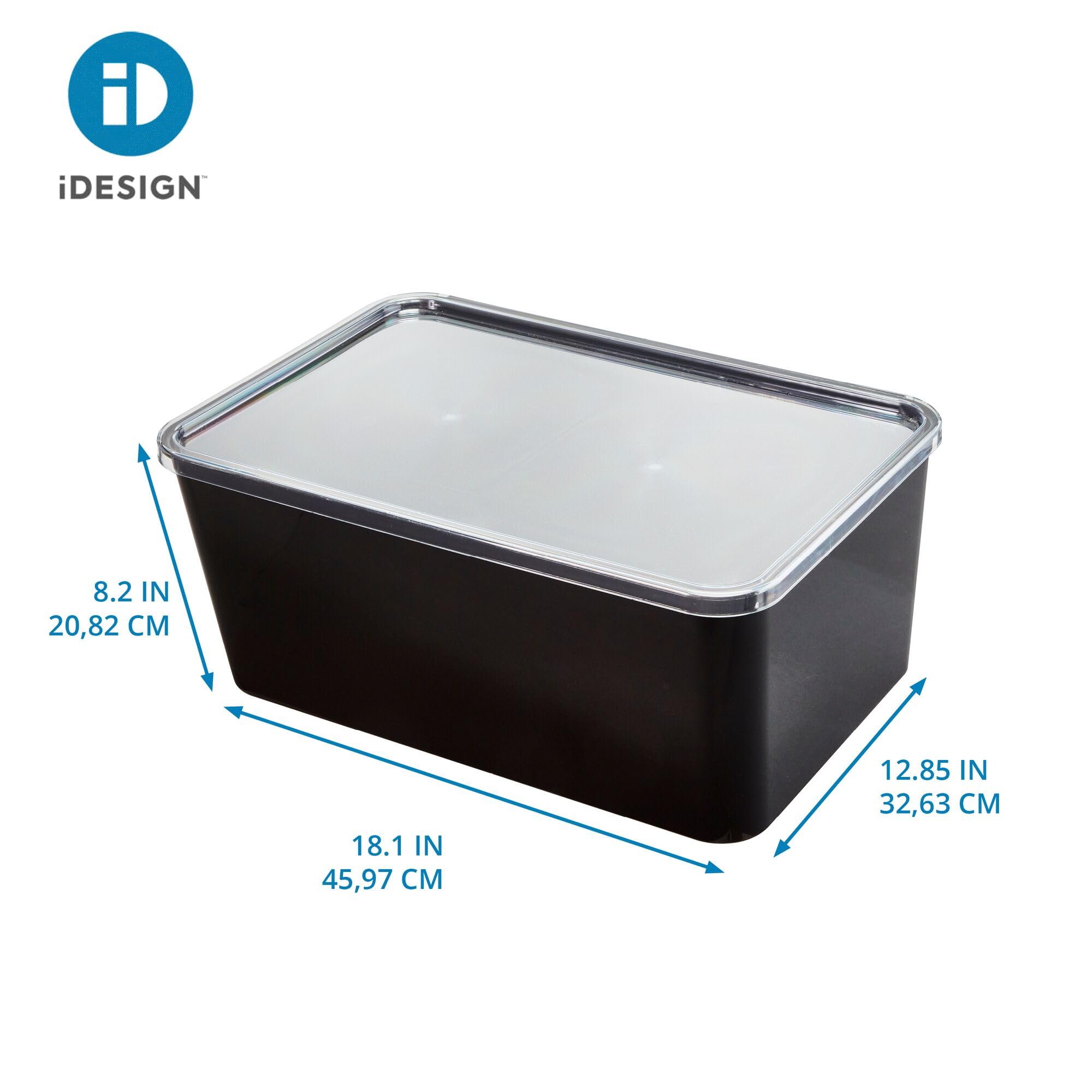 iDesign Storage Bin with Lid & Wall Mount Bracket, The Wallspace Collection – 18" x 12" x 8", Clear Bin