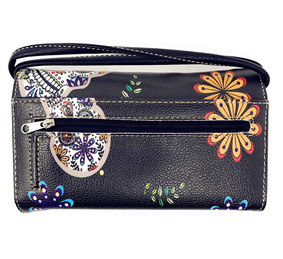 Texas West Western Rhinestone Flora Sugar Skull Crossbody Small Pouch Wallet in 3 colors (Purple)