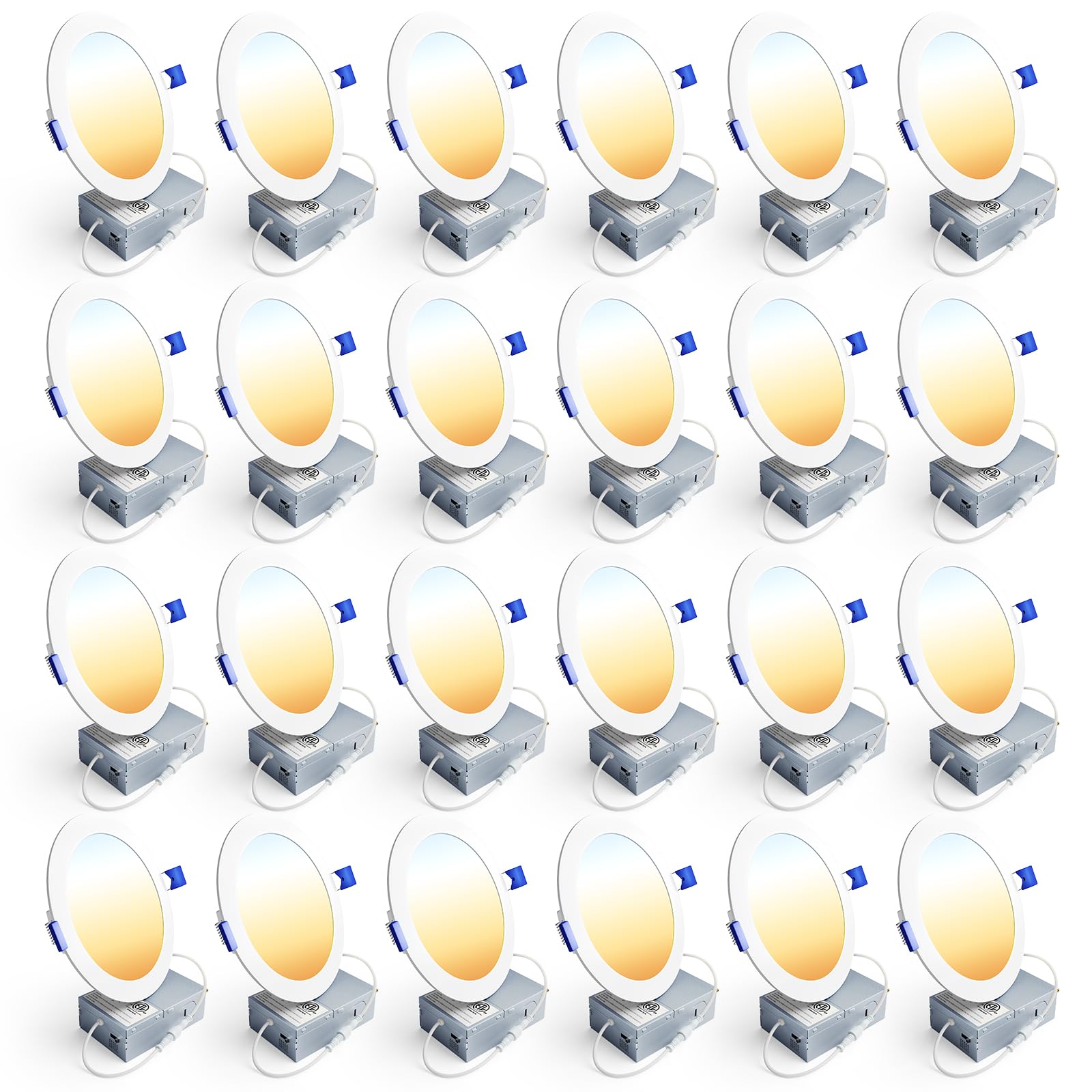 Ensenior 24 Pack 6 Inch LED Recessed Ceiling Light, Dimmable, 2700K-5000K 5CCT, 1050LM 12W 120V, High Brightness Canless Wafer Downlight - ETL&FCC&IC