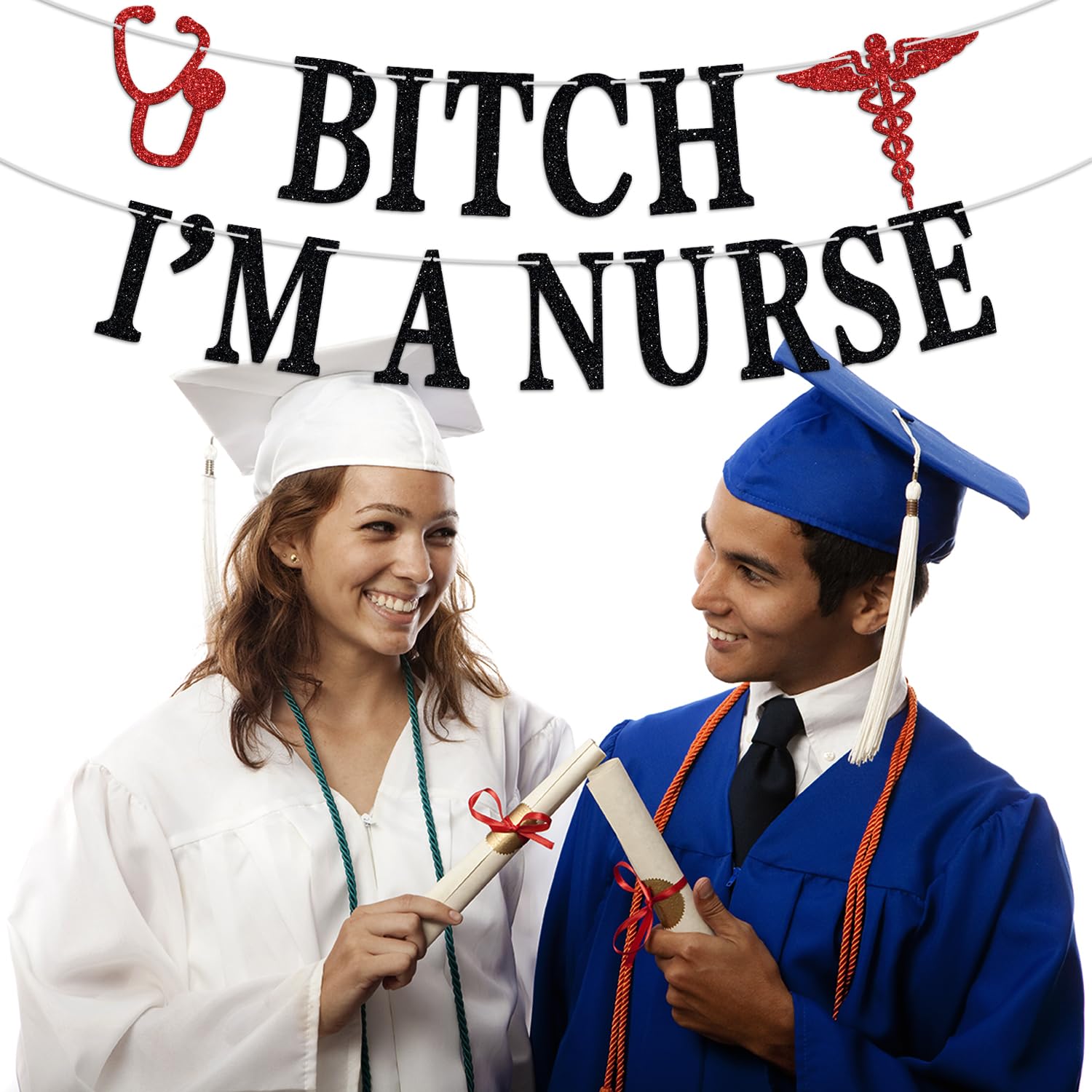 I'm a Nurse Banner - Congrats Nurse Grad/Nailed It/RN/BSN/NP- Nursing School Graduation Party Decorations Supplies, Black and Red Glitter