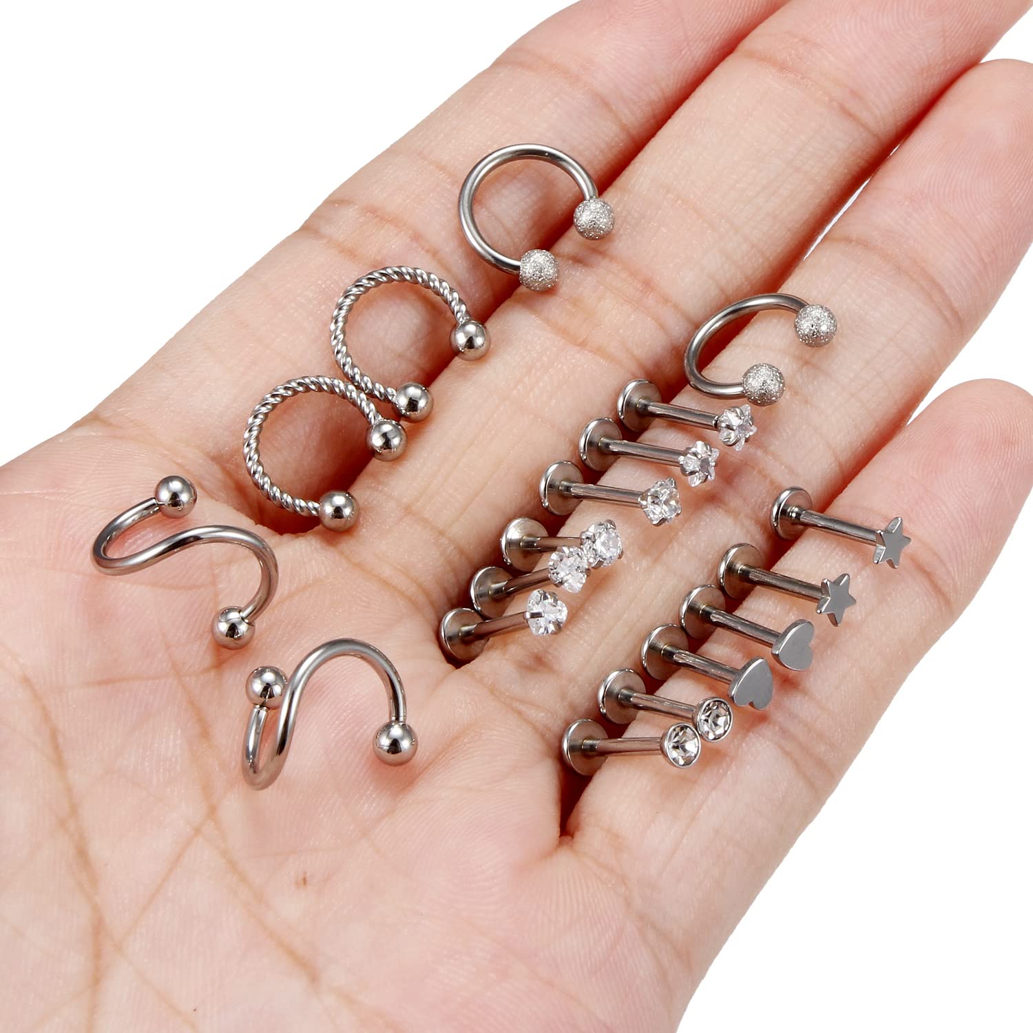 Cisyozi 16G Threadless Push in Lip Rings Hoops Stud Piercing Jewelry Women Stainless Surgical Steel Flat Back Tragus Helix Cartilage Ear Earring Labret Monroe Medusa Ring Stud Piercing Men Silver 8mm