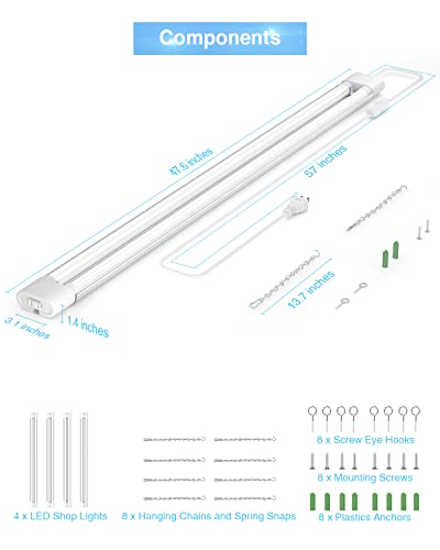 Ensenior 4 Pack Linkable LED Utility Shop Light, 4 FT 4400lm, 36W Equivalent 280W, 5000K Daylight, 48 Inch Integrated Fixture for Garage&Workbench, Surface or Hanging Mount, White, ETL Certified