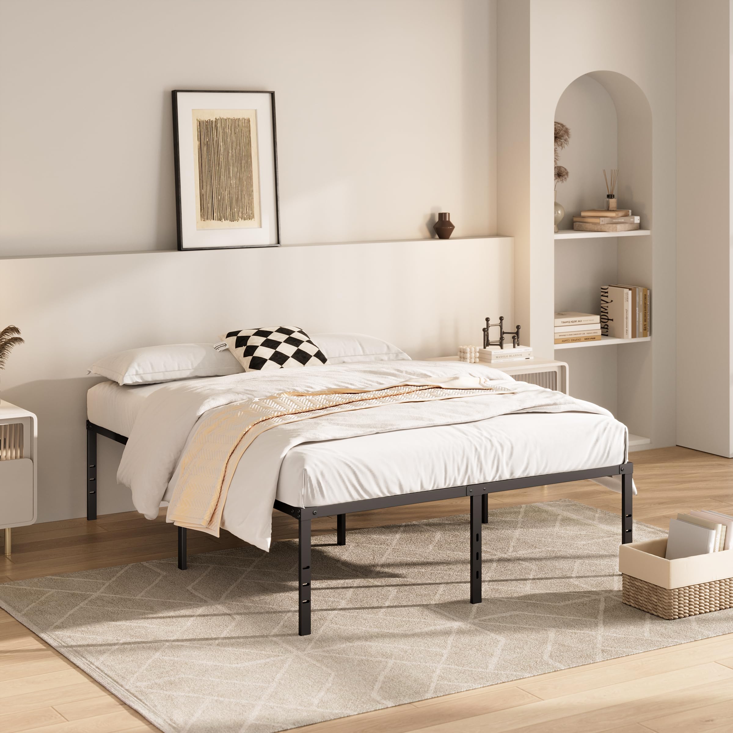 Jebosam Twin XL Bed Frame 2500 lbs Support Heavy Duty Platform Steel 14 inch XL Twin Bed Frame No Box Spring Needed Extra Long Easy to Assembly Non-Slip Noise Free Black Bed Frame Twin XL
