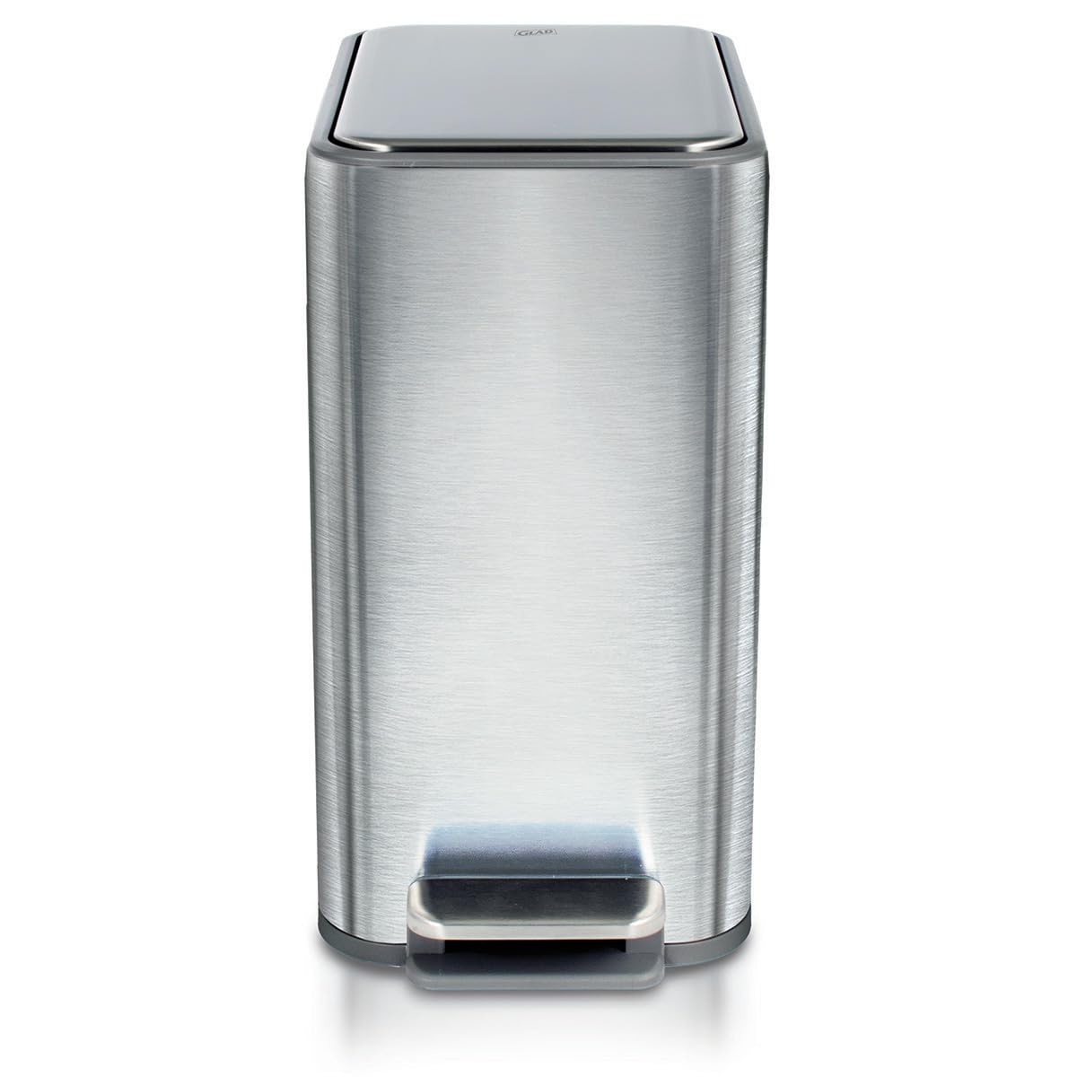 Glad Slim Bathroom Trash Can - Small Garbage Pail with Soft Close Lid & Step Foot Pedal | Narrow Brushed Nickel Waste Basket with Removable Inner Bucket, 2.6 Gallon