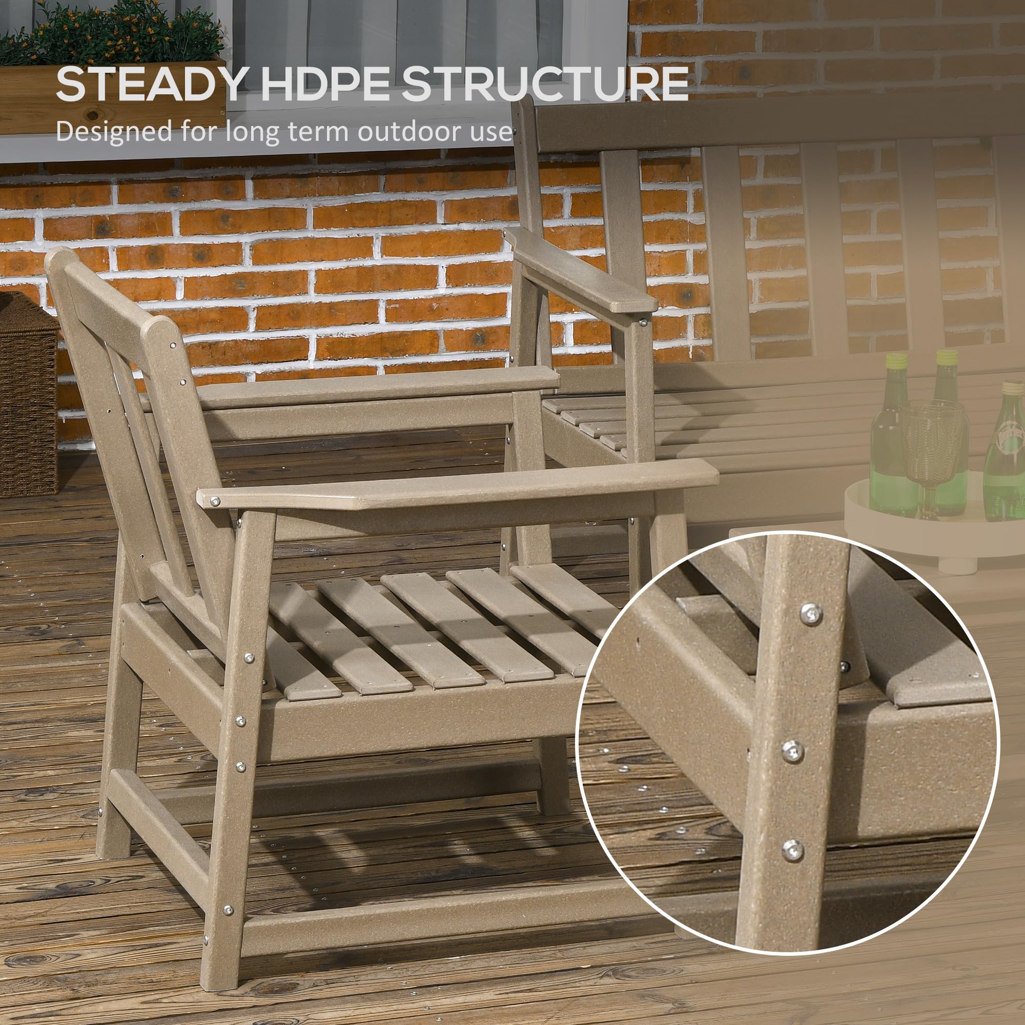 Outsunny 4 Piece Patio Furniture Set with Cushions, HDPE Conversation Sofa Set with Two Chairs, Loveseat, and Slatted Top Coffee Table, Cream White