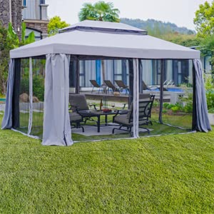 Grand Patio Replacement Canopy Top for 10x13 FT Outdoor Gazebo, Double Tiers Polyester Canopy Top Water-Resistant Anti-UV Shelter Sun Shade with Mesh Netting