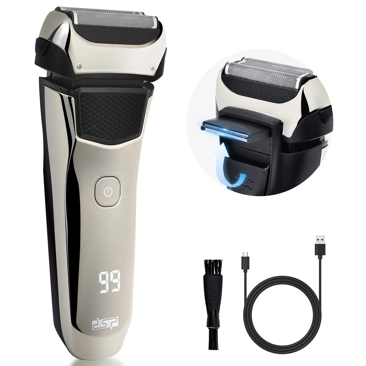 DSP® Electric Cordless Foil Razors for Men Rechargeable Wet & Dry Shavers with Pop-Up Trimmer & IPX 6 Waterproof & LED Display