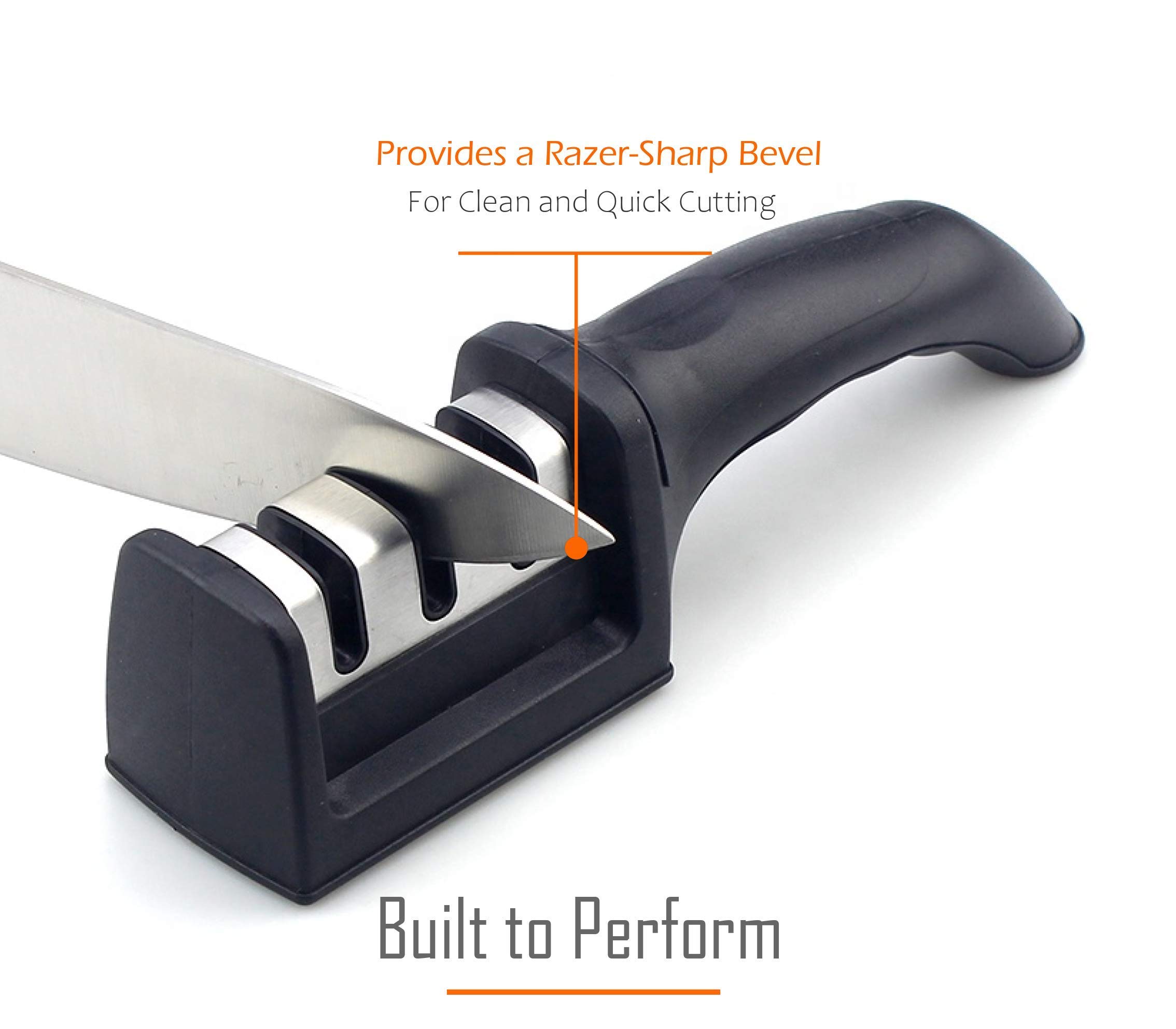 Circadus Professional Premium 3-Stage Chef Kitchen Knife Sharpener. Quick and Easy Sharpening, Straightening, and Polishing of Chef Blades and Kitchen Knives. Includes Cut-Resistant Glove & Bookmark