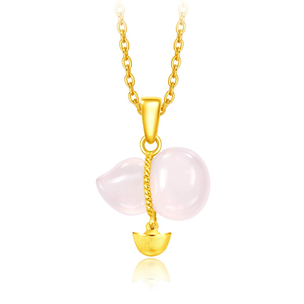 CHOW TAI FOOK 24K Gold and Rose Quartz Calabash & Ingot Pendant