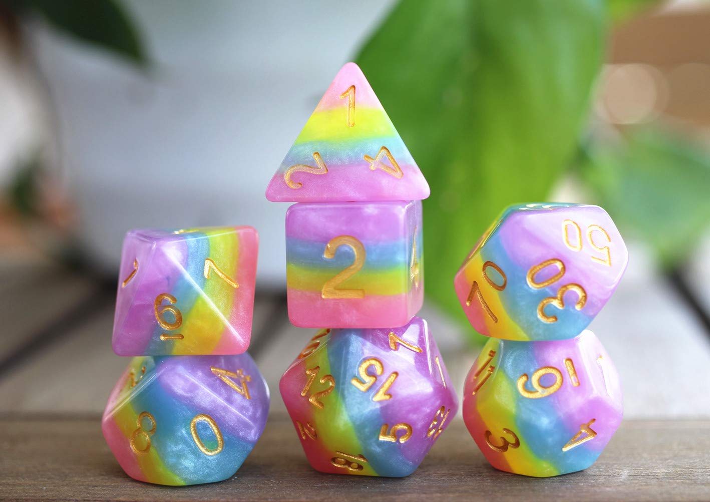 Polyhedral DND Dice Set Pearl Rainbow Dice for Dungeons and Dragons, Pathfinder, D&D, RPG, MTG,7-Die Set Role Playing Games Dice 4 Colors Resin Dice
