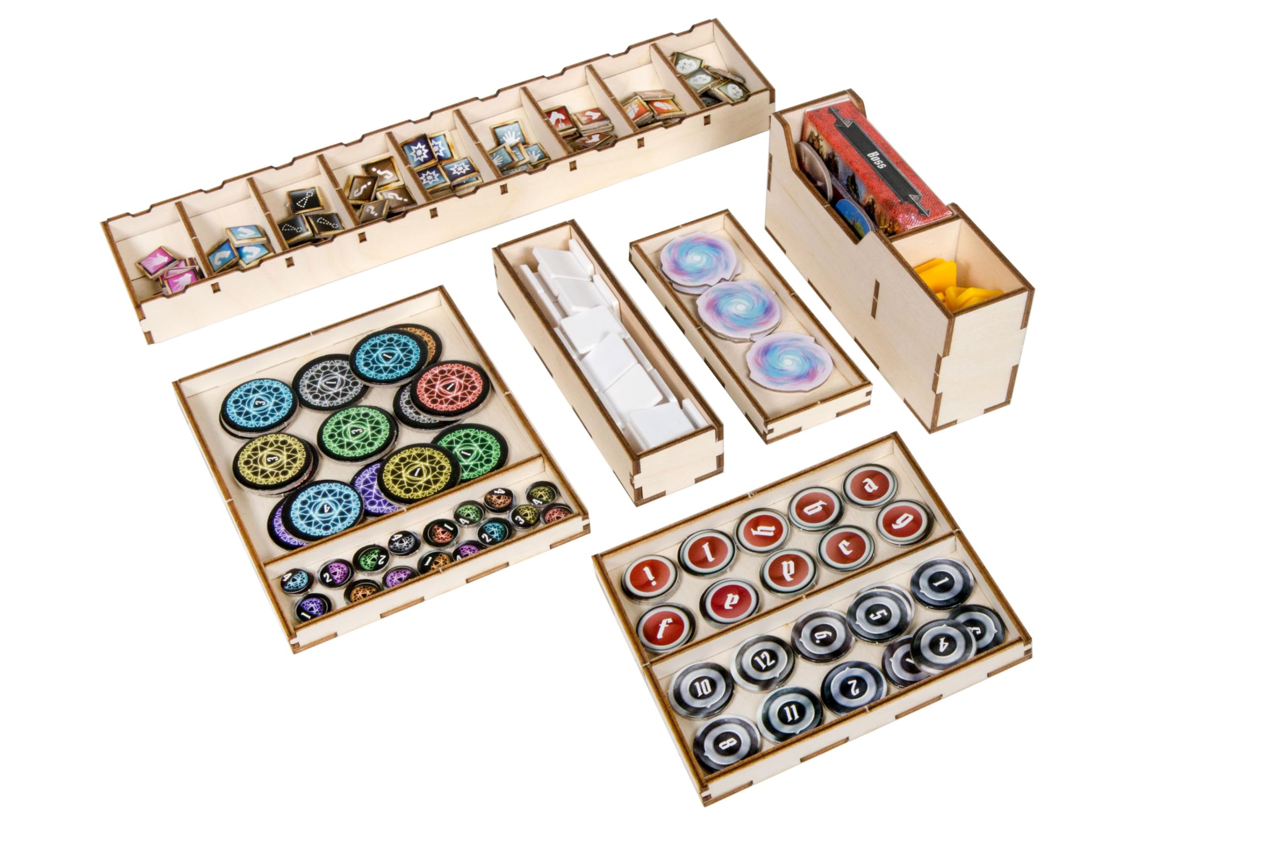 The Broken Token Game Organizer Compatible with Gloomhaven - Wooden Game Organizing Box with Multiple Trays and Dividers
