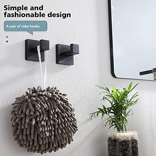 KOKOSIRI Bath Towel Bars Bathroom 3-Tiers Towel Shelf Ladder Bath Towel Hook Square Robe Hook Coat Hook Matte Black B5006BK-L24+B1010BK-P2