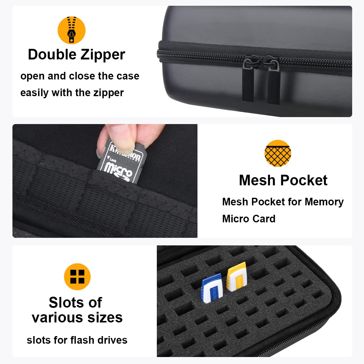 Elonbo Flash Drive Case, USB Storage Bag, Thumb Drive Memory Card SD SDXC SDHC Card Holder Organizer for SanDisk Samsung Netac PNY TOPESEL SamData YubiKey USB Stick Flash Drives, Black (Case Only)