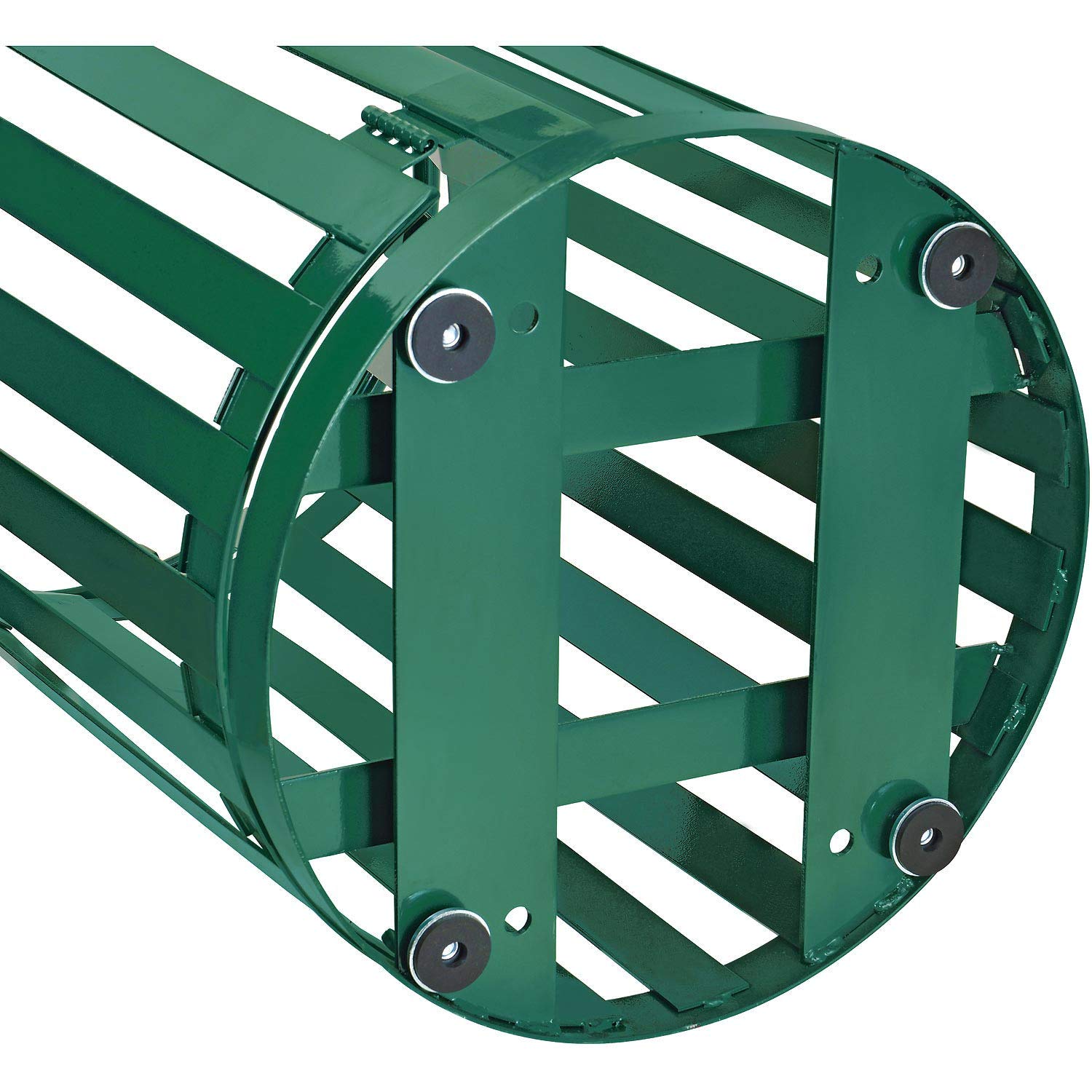 Global Industrial 36 Gallon Outdoor Metal Slatted Receptacle w/Access Door & Rain Bonnet Lid, Green