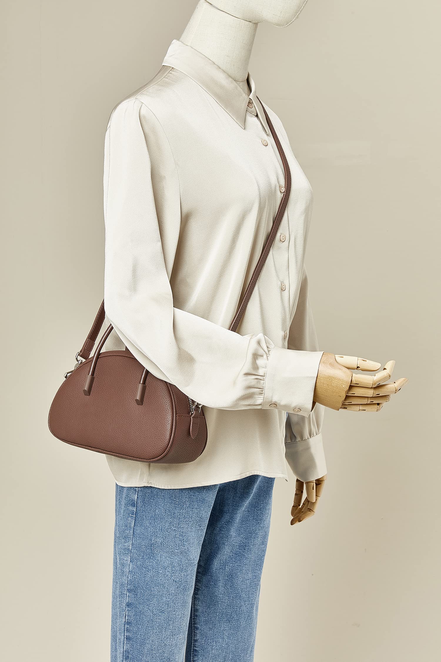 Designer Leather Tote Bags For Women Full Grain Shell Shape Top Handle Dome Handbags With Adjustable Strap (1-Dark Brown)
