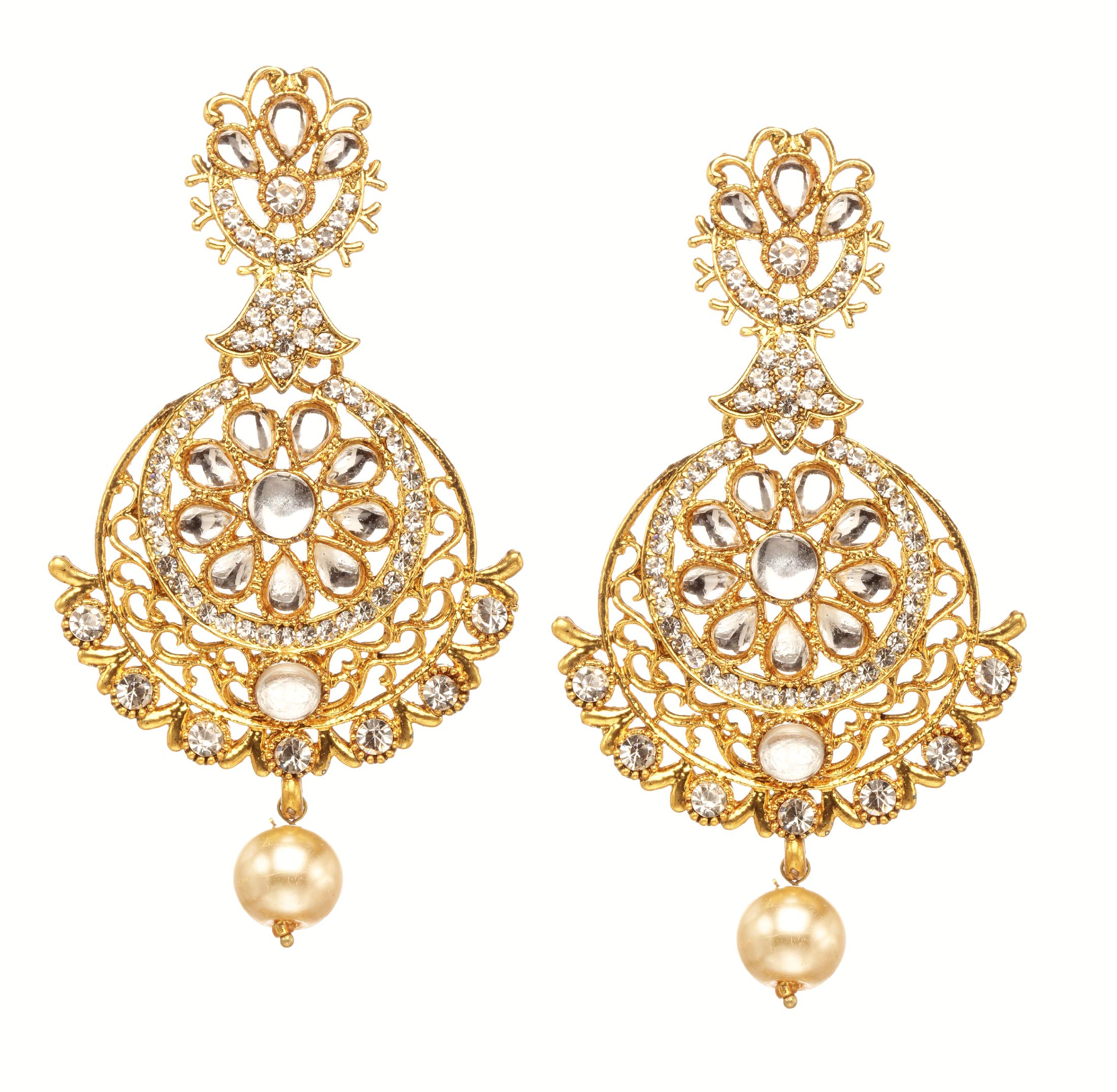 Bindhani Bollywood Fashion Kundan Stone Indian Drop Earrings With HeadPeice Maang Tikka Set For Women (Gold)