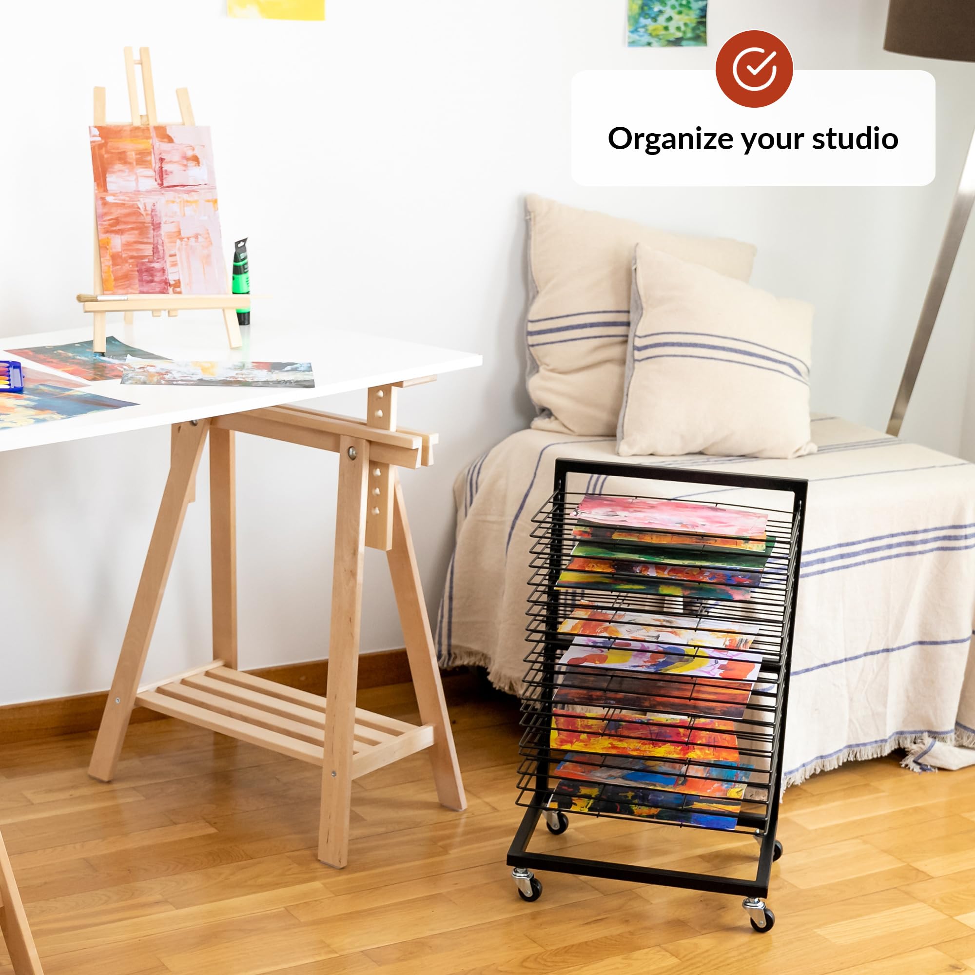 ODOXIA Art Drying Rack for Classroom | Functional & Mobile Paint Drying Rack | 19 Removable Shelves | Canvas Rack Art Storage | Painting Drying Rack with Wheels | Stack Rack for Painting, and More