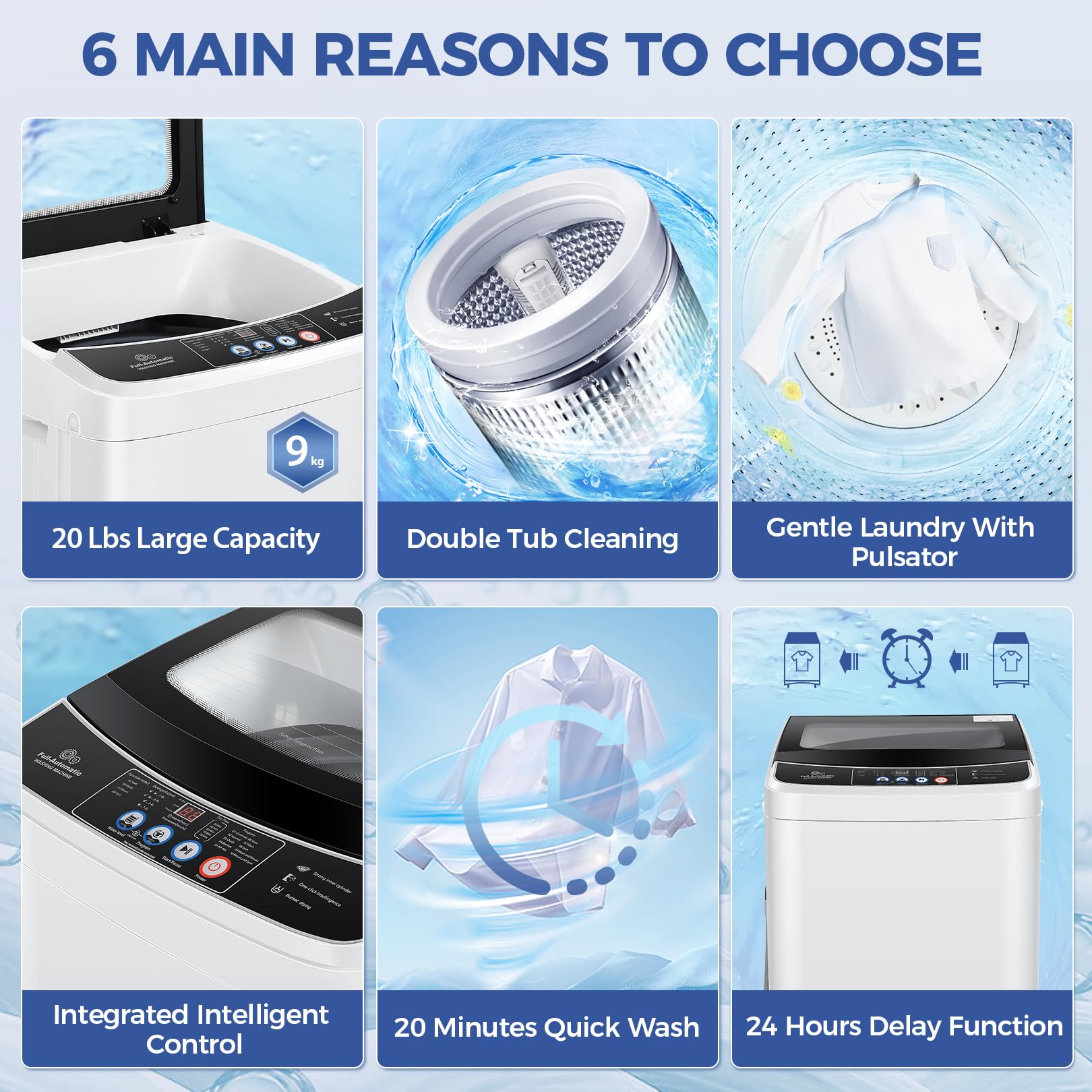 Nictemaw Portable Washing Machine 20Lbs Capacity 2.8 Cu.ft Portable Washer and Dryer Combo with 10 Programs and 8 Water Level Selections Compact Washer Machine for Apartments, Dorms, Rv-Glass Cover