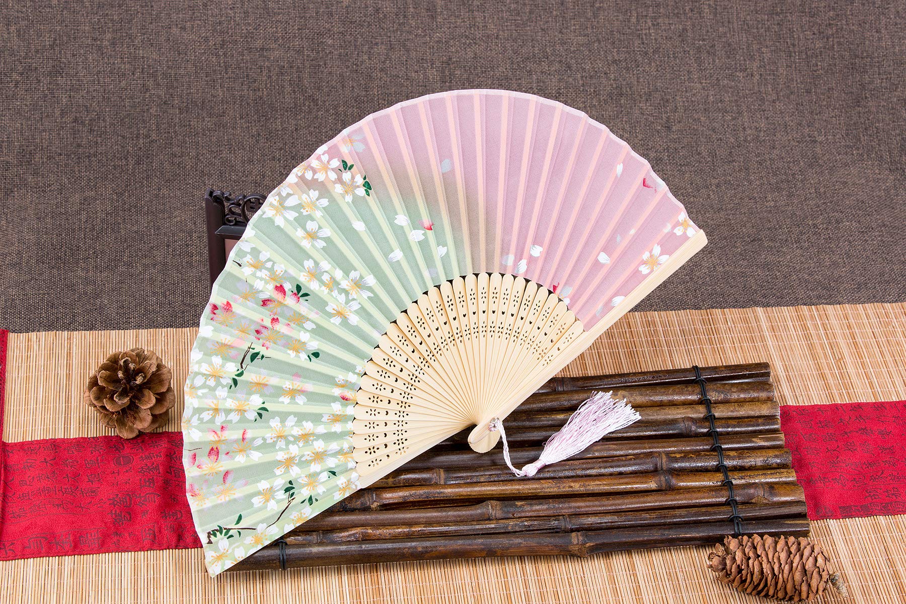 BingGoGo Hand Fan Women Folding Hand Held Silk Fan,8.27"(21cm) Hand Held Folding Fans,Chinese/Japanese Vintage Retro Style,Gift Box Packaging (Pink-3)