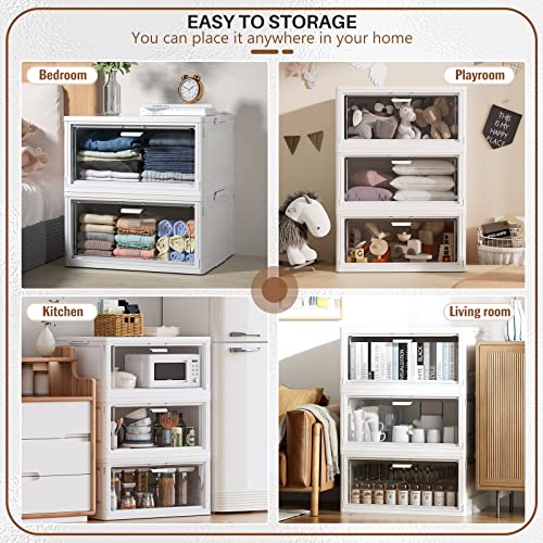 CTSNSLH 26Qt Organization and Storage Stackable Bins With Lids Collapsible Plastic Closet Organizers Large Storage Box Containers Without Wheels One Cover 3 Pack