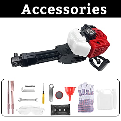 Gas Powered Demolition Jack Hammer 52 cc, JACKCHEN 2 Stroke Gasoline Concrete Breaker with 2 Chisels, 7000RPM and 55J, Designed For Heavy Concrete And Metalworking Projects