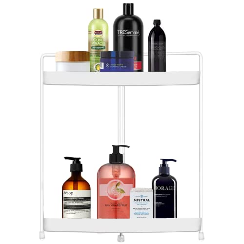 Lvssci 2 Tier Corner Shelf Rack Kitchen Counter Cabinet Bathroom Organizer Makeup Cosmetic countertop Organization and Storage Under Sink Organizers Perfume Trays for Dresser White
