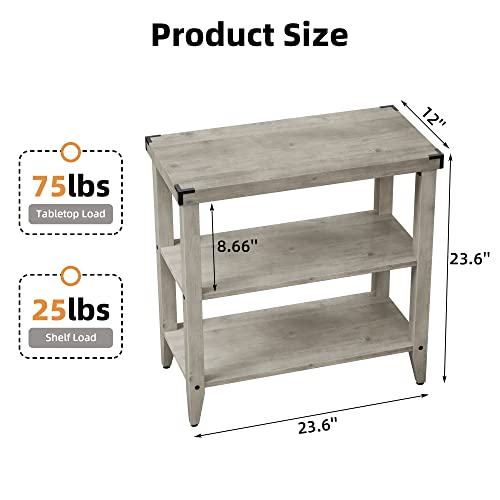 IDEALHOUSE Farmhouse End Table Rustic Side Table with Storage Shelf for Small Spaces Grey Bedside Table Narrow Nightstand for Living Room, Bedroom (Grey, 1PC)