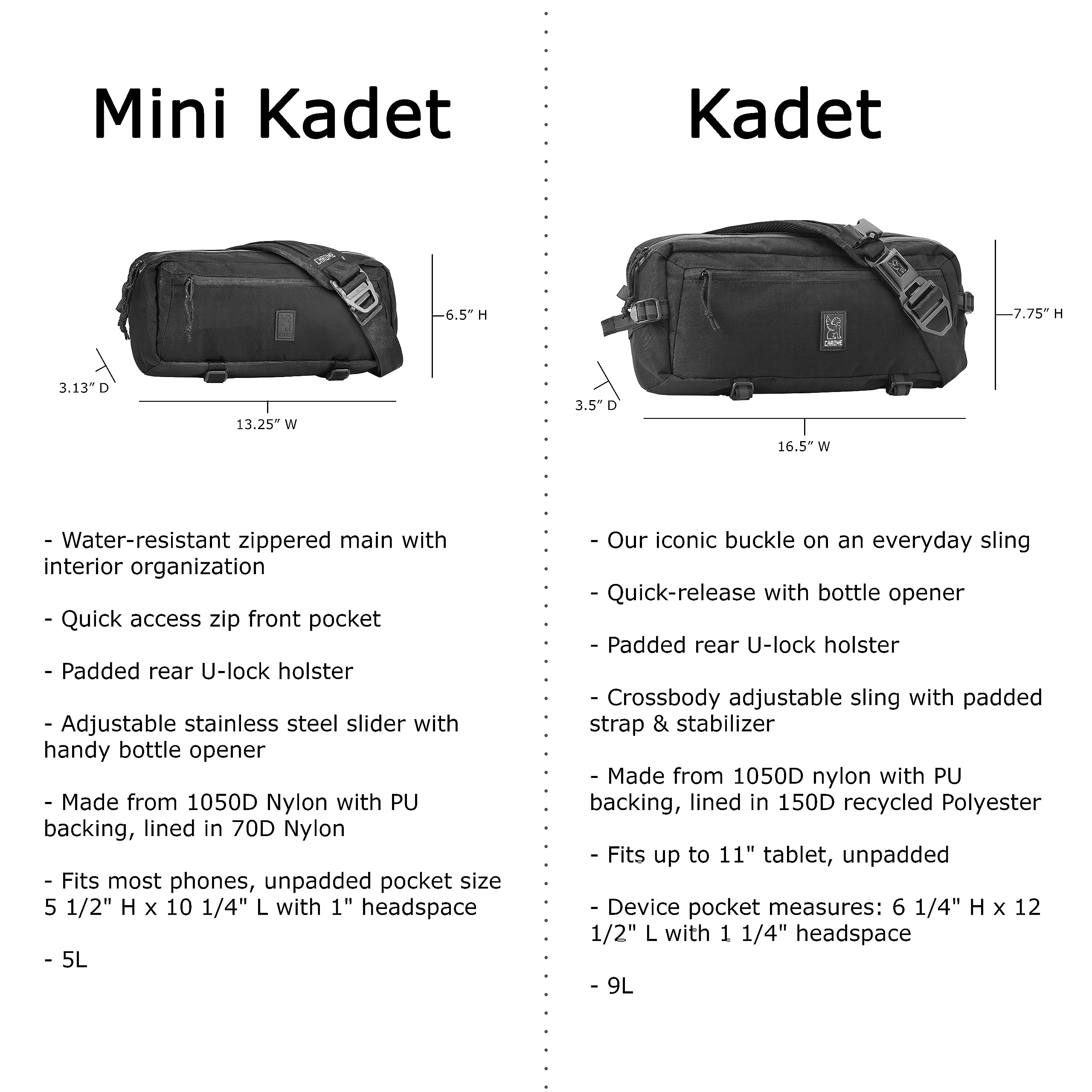Chrome Industries Kadet Sling Messenger Bag, Crossbody Backpack for Women and Men, Crossbody Adjustable Strap, Quick-release Buckle, 9 L, Night