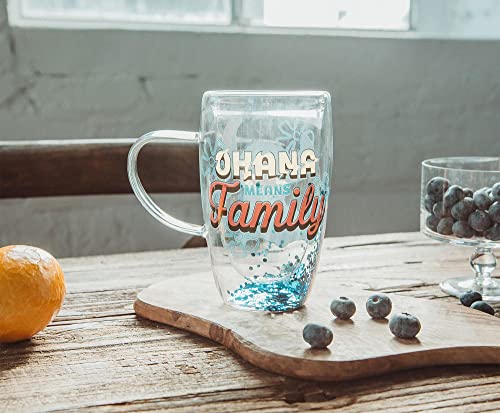 Disney Lilo & Stitch Ohana Means Family Confetti Glass Mug | Holds 15 Ounces