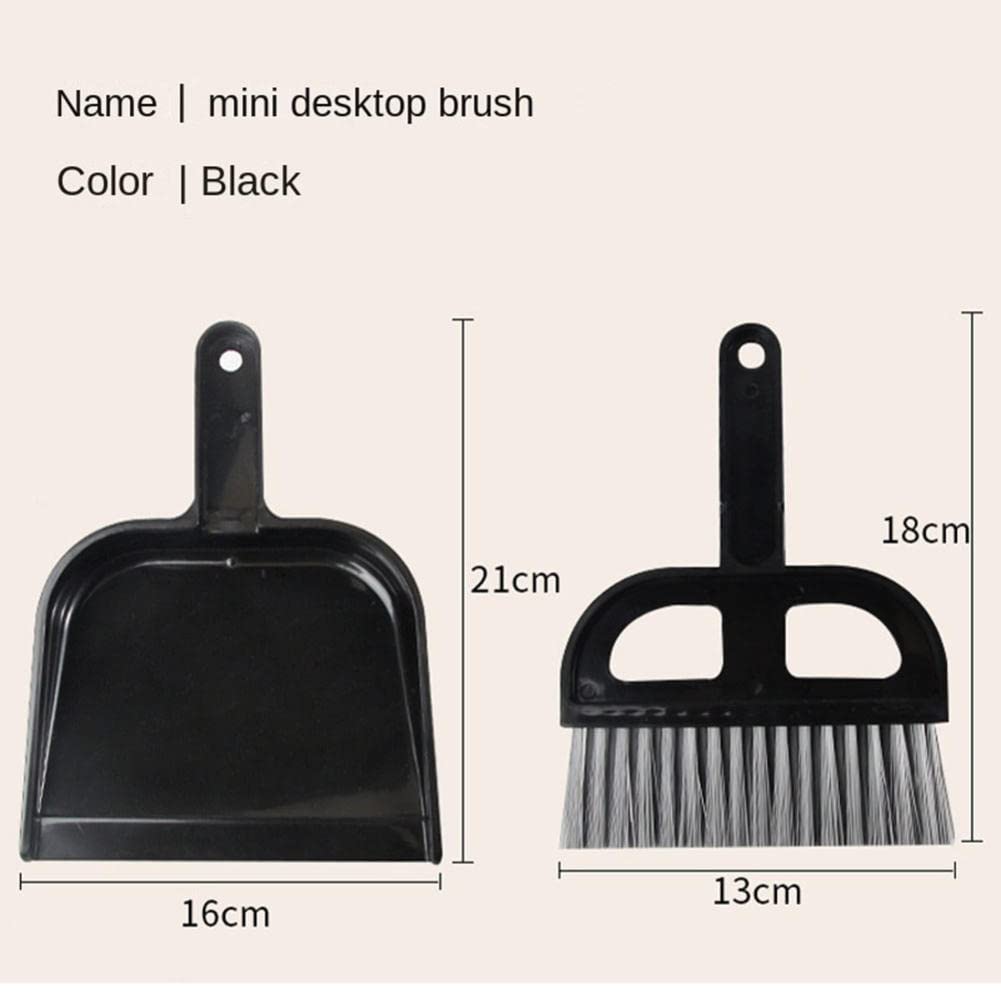 FEMUN Small Broom and Dustpan Set, Hand Broom, Desktop Keyboard Broom, Plastic Mini Broom and Dustpan Set, Home Multifunctional Small Broom, Kitchen Gadgets, for Desk, car and pet Waste (Black)