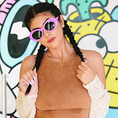 Colorful Oval Kurt Cobain Inspired Mod Round Pop Fashion Sunglasses (Pink, Black)