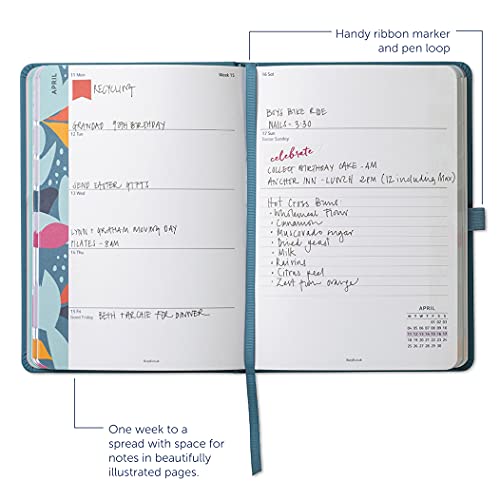 Busy B Perfect Planner A5 Week to View Diary January to December 2022 - Teal Faux Leather Week to View Planner with Stickers & Tear-Out