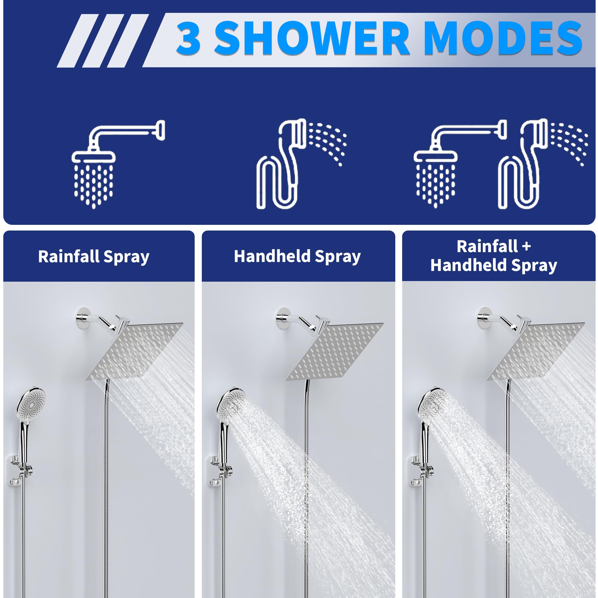 Cirtek Shower Head, 8" Rain Shower Heads with Handheld Spray Combo, High Pressure Hand Held Showerhead with Hose, Rainfall Shower Head with Built-in Power Jet to Clean Bathroom/Tub/Pet, Chrome