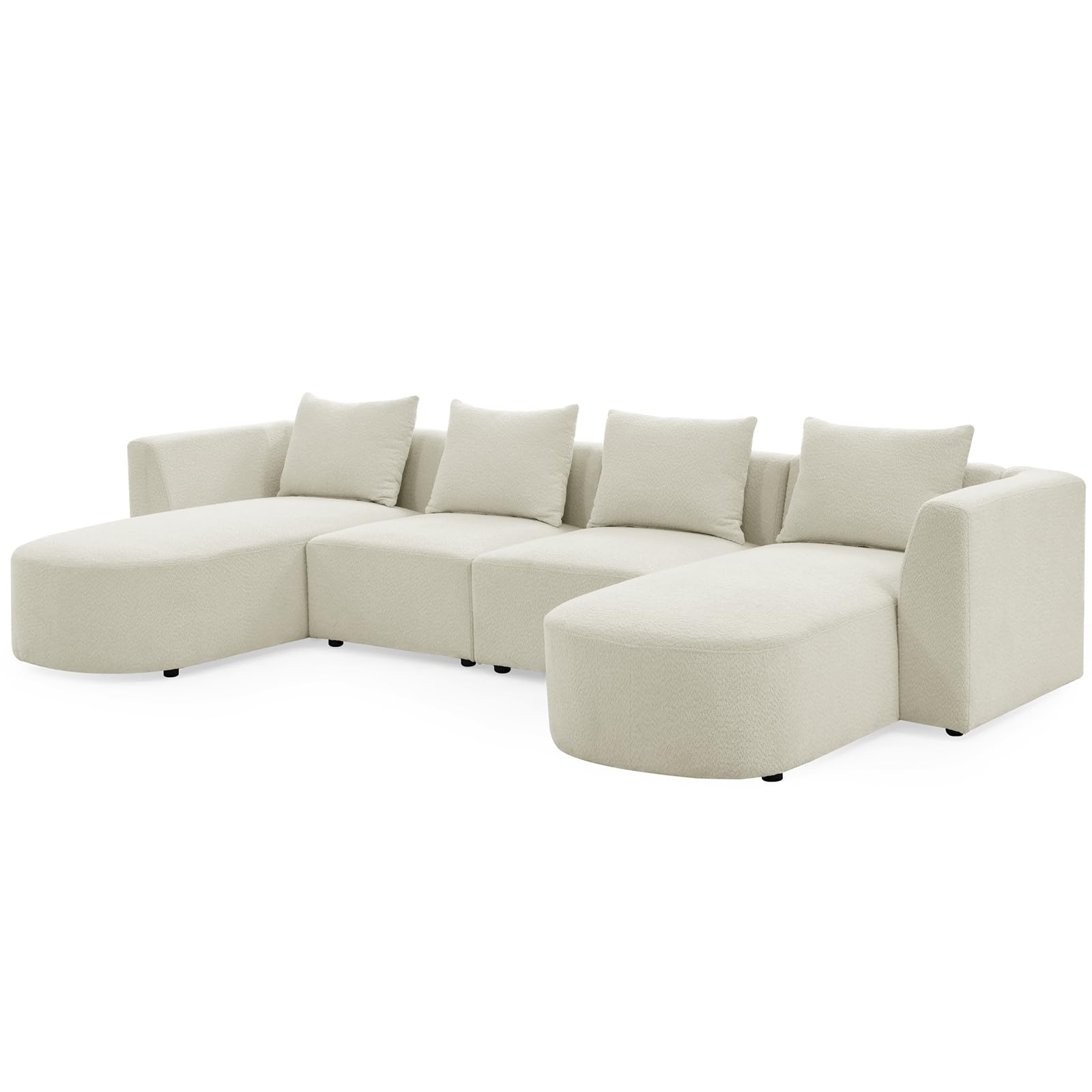 GNIXUU Modular Sectional Sofa, Modern Minimalist Boucle Fabric U-Shaped Sectional Couch, Comfy Double Chaise Lounge 4 seat Couch Set with Pillows for Living Room, Office, Apartment,117Inch(Beige)