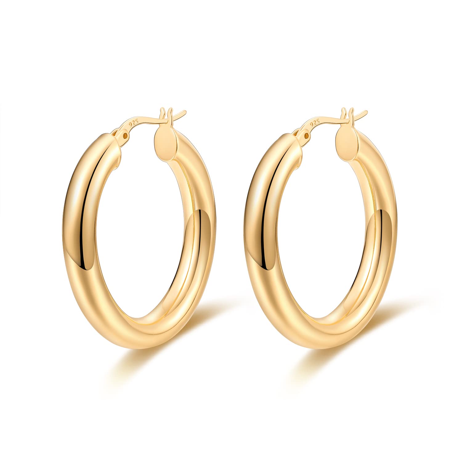 Devin Rose Oval Chunky Thick Hoops 14K Yellow Gold Plated Brass Hoop Earrings for Women 925 Sterling Silver Posts
