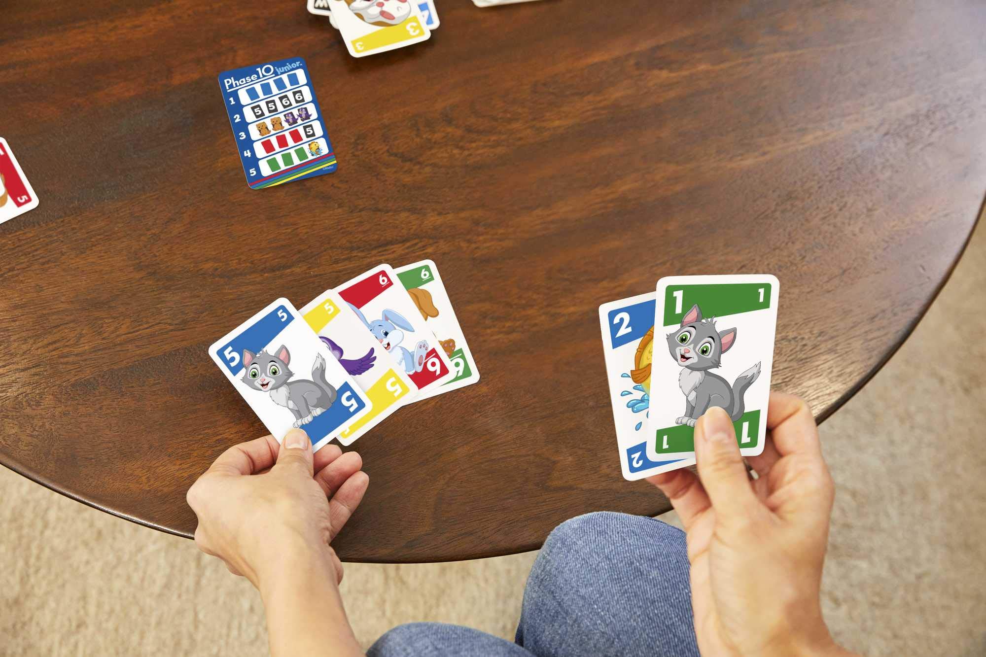 Phase 10 Junior Card Game, Multi-Level Rummy-Style Matching Colors, Animals & Shapes with 56 Cards for 2 to 4 Players, Kids Gift for Ages 4 Years & Older
