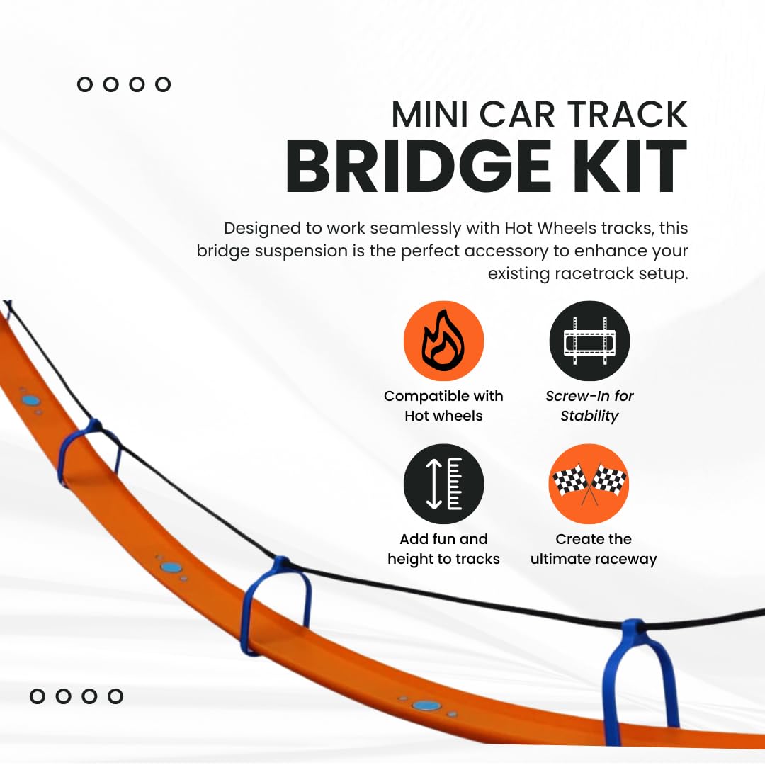 Suspension Bridge Kit Compatible with Hot Wheels Racetracks | 10 Bridge Supports, Rope, and Wall Connectors Included | Made in USA (Blue 1-Lane Kit)
