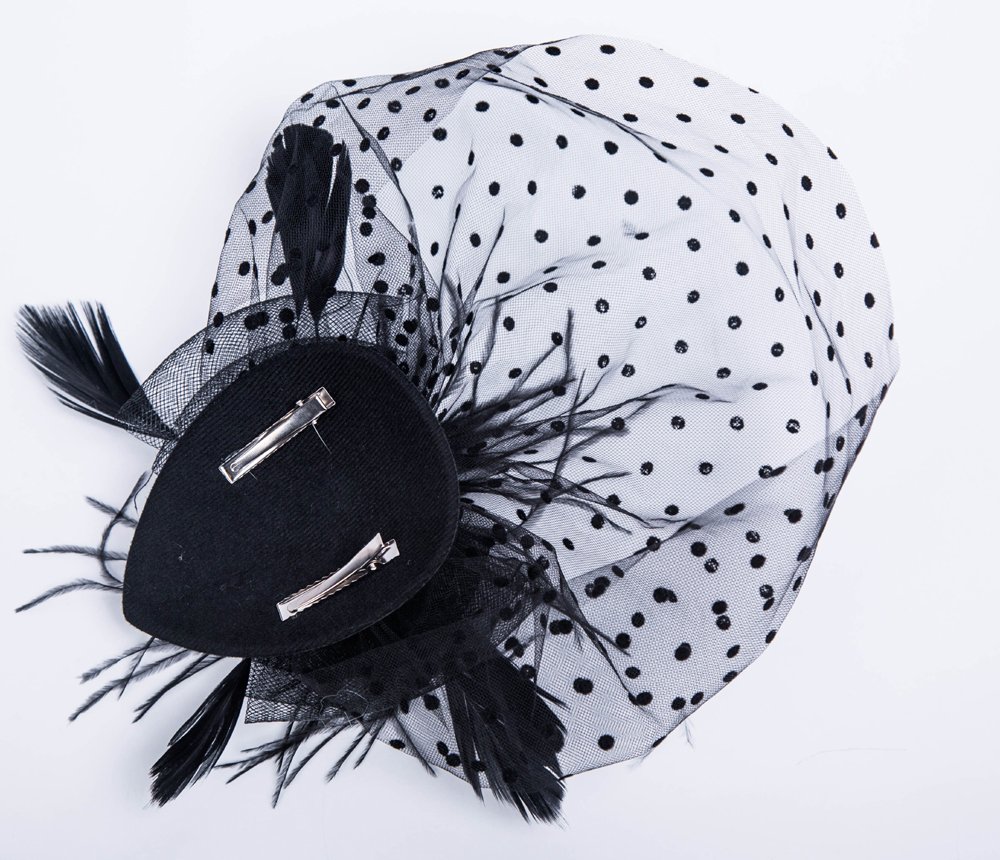 Cizoe Fascinator Hair Clip Pillbox Hat Bowler Feather Flower Veil Wedding Party Hat Tea Hat(2-Black)