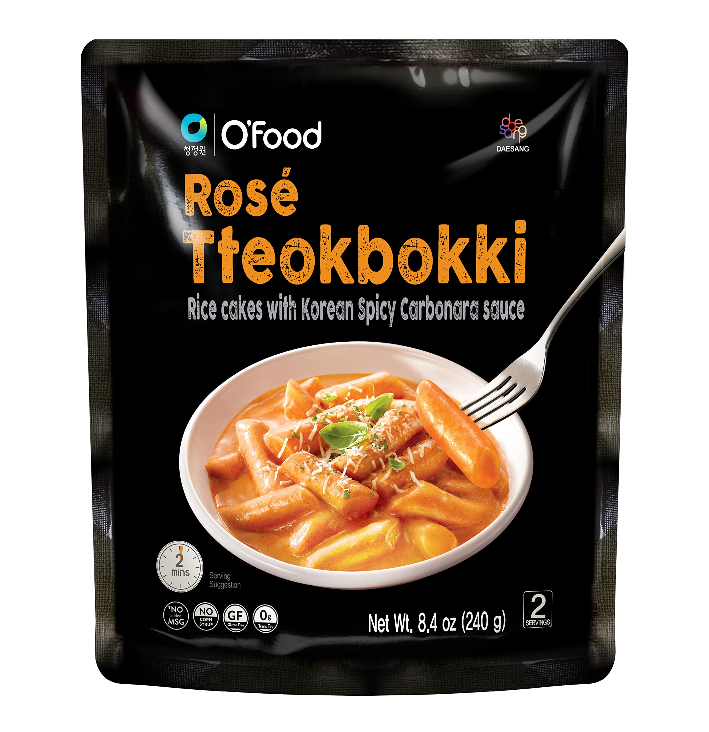 C O'Food Rose Spicy Carbonara Tteokbokki, Gluten-Free Korean Rice Cakes, Authentic Spicy Korean Street Food Snack, Ready to Eat, No MSG, No Corn Syrup, Pack of 1