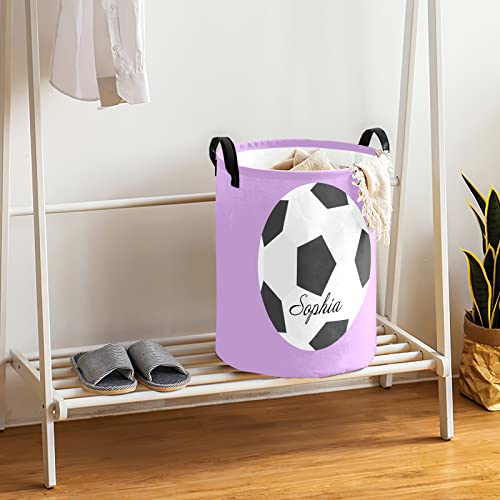 Sport Soccer Large Storage Basket Personalized Laundry Hamper with Name Bathroom Home Decor Collapsible Round Storage Bin Boxes Clothing for Gift