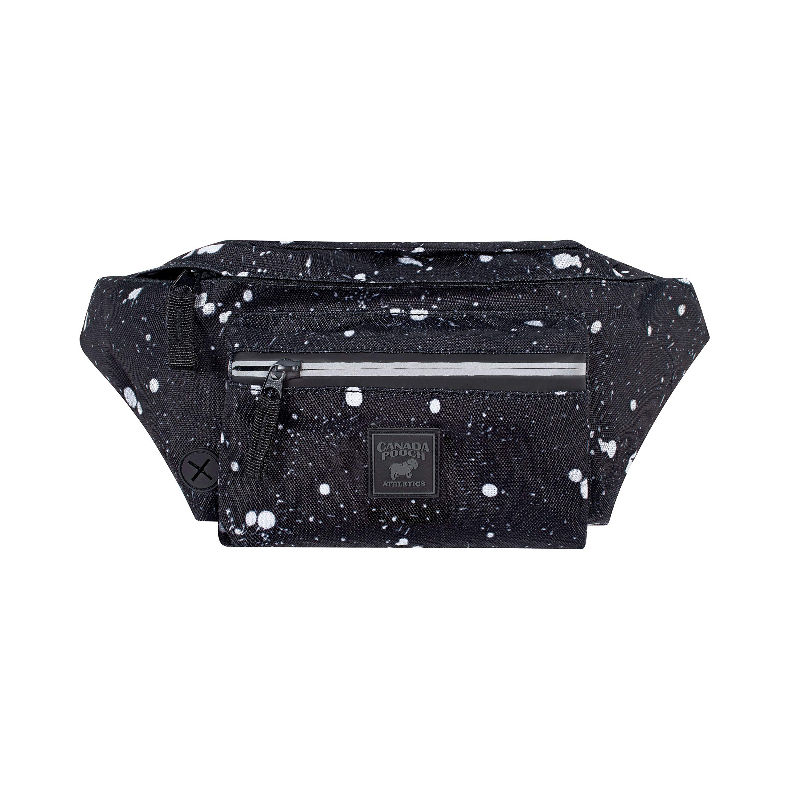 Canada Pooch Everything Dog Walking Fanny Pack - Dog Fanny Pack with Dog Poop Bag Dispenser & Dog Treat Pouch, Great as Dog Training Fanny Pack, Adjustable up to 54” - Splatter