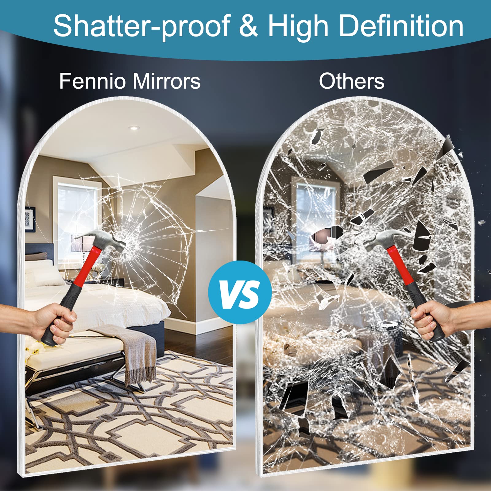 FENNIO Wall Mirrors for Bathroom, Bedroom, Living Room - 36 x 24 Inch Arched Wall Mounted Make up Vanity Mirror, Aluminum Frame Wall Decor Mirror, Brushed Silver