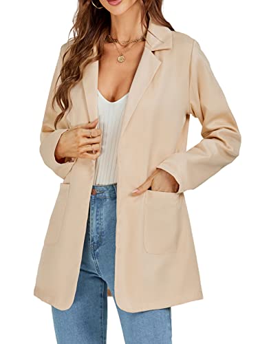 LYANER Women's Casual Long Sleeve Work Office Suit Cardigan Blazer Jackets with Pockets Beige X-Large